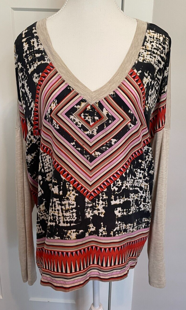CABI Silk Scarf Aztec Print TOP Long Sleeve Tribal Boho Style 768 Size ...