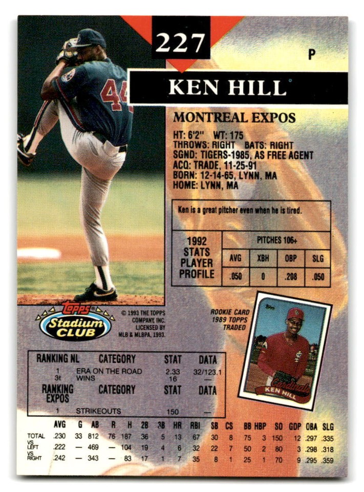Ken Hill 1993 Stadium Club #227 Montreal Expos BASEBALL | eBay