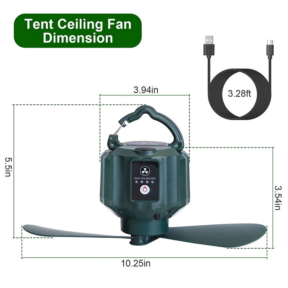 Portable Ceiling Fans with Remote Control Power Bank Tents Camping Fan ...