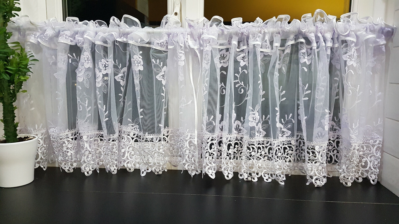 Ready made cafe kitchen net curtain Ready to hang voile marquisette ...