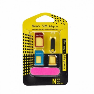 Yellow SIM Card Adapter 5-in-1 Nano & Micro SIM Card Adapter Kit ...