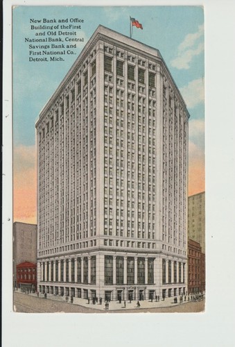 POSTCARD BUILDING OF THE FIRST & OLD DETROIT NATIONAL BANK DETROIT ...