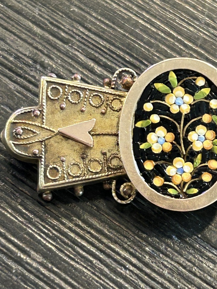 Victorian micro mosaic rose and yellow goldfilled Scroll Work Arrows | eBay