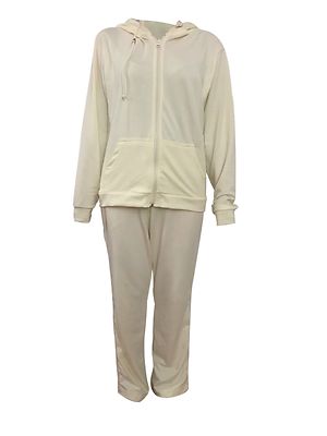 Women's casual sportswear tracksuit Top & Bottom 2Pcs Set Cream S | eBay