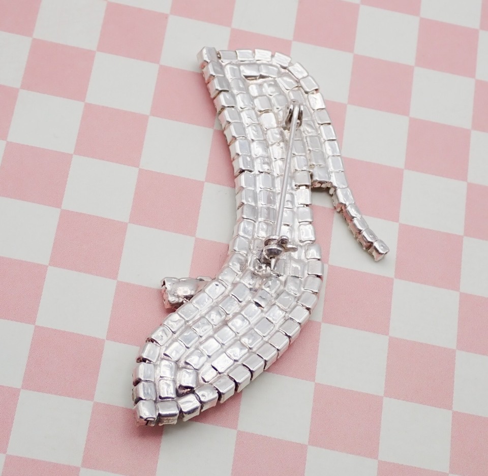 Vintage Prong Set Clear Rhinestone Silver Tone High Heel Shoe Pin ...