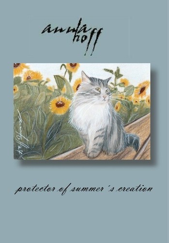 ACEO original pastel drawing tabby cat with sunflowers by Anna Hoff | eBay