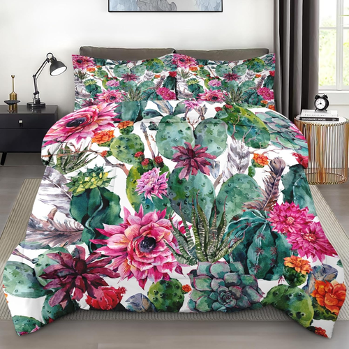 Comforter Set Queen Size, Vintage Boho Cactus Soft Bedding for Kids and ...