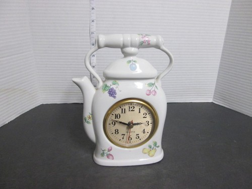 White Porcelain Tea Kettle Mantle Table Clock | eBay