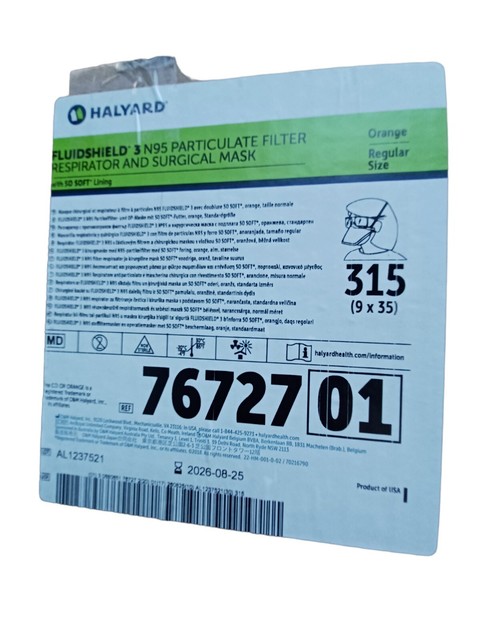 HALYARD 76727 FLUIDSHIELD N95 Respirators ASTM Level 3 Face Mask ...