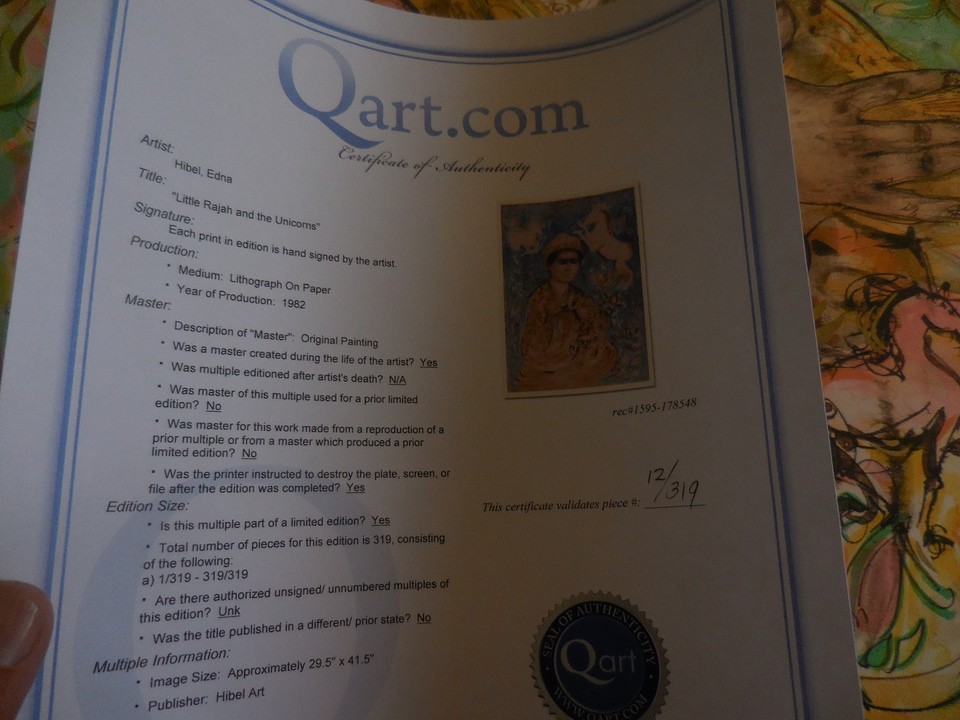 "Little Rajah & the Unicorns" Limited-Ed Lithograph by Edna Hibel ...