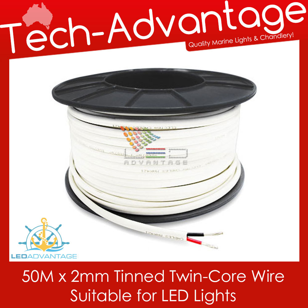 50m X 2mm 7A MARINE TINNED TWIN CORE LED WIRE ELECTRICAL CABLE - BOAT ...