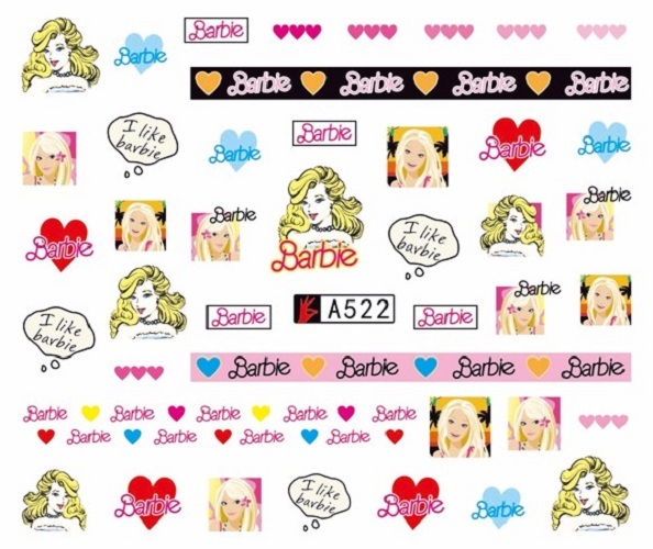 Nail Art Water Decals Stickers Transfers Barbie Doll Bows Hearts Neon ...