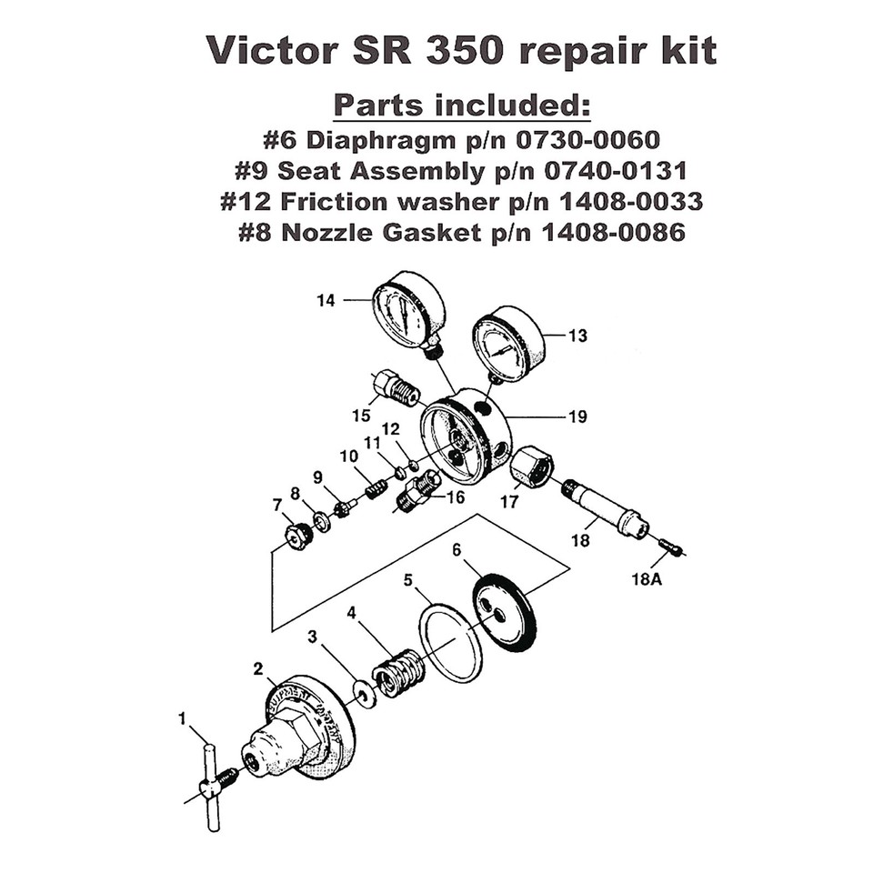 Victor SR350D Series Oxygen Regulator Rebuild/Repair Parts Kit 0740 ...
