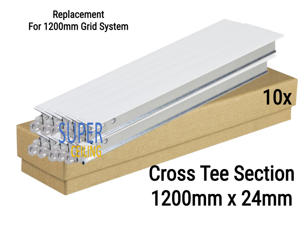 Pack of 10 White Cross Tee Section, 1200mm Suspended Ceiling Grid Bar ...