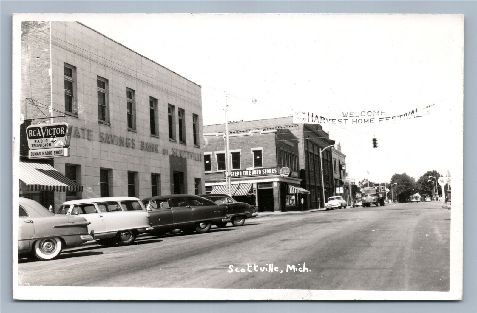 SCOTTVILLE MI STREET SCENE VINTAGE REAL PHOTO POSTCARD RPPC STATE ...
