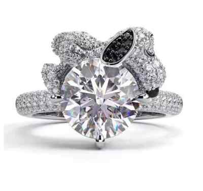 2.20Ct Lab Created Diamond Snoopy Women's Engagement Ring 14K White ...