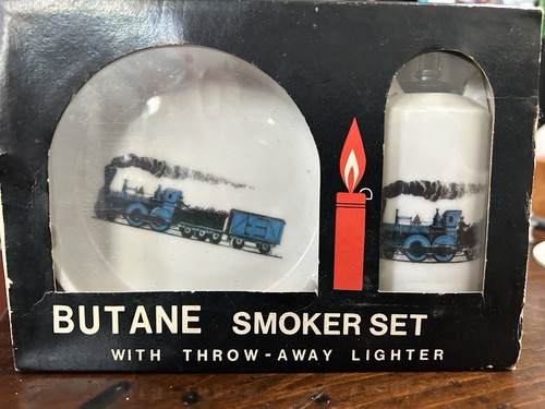Vintage Bravo Butane Smoker Set Train Theme Table Lighter & Ashtray NOS ...