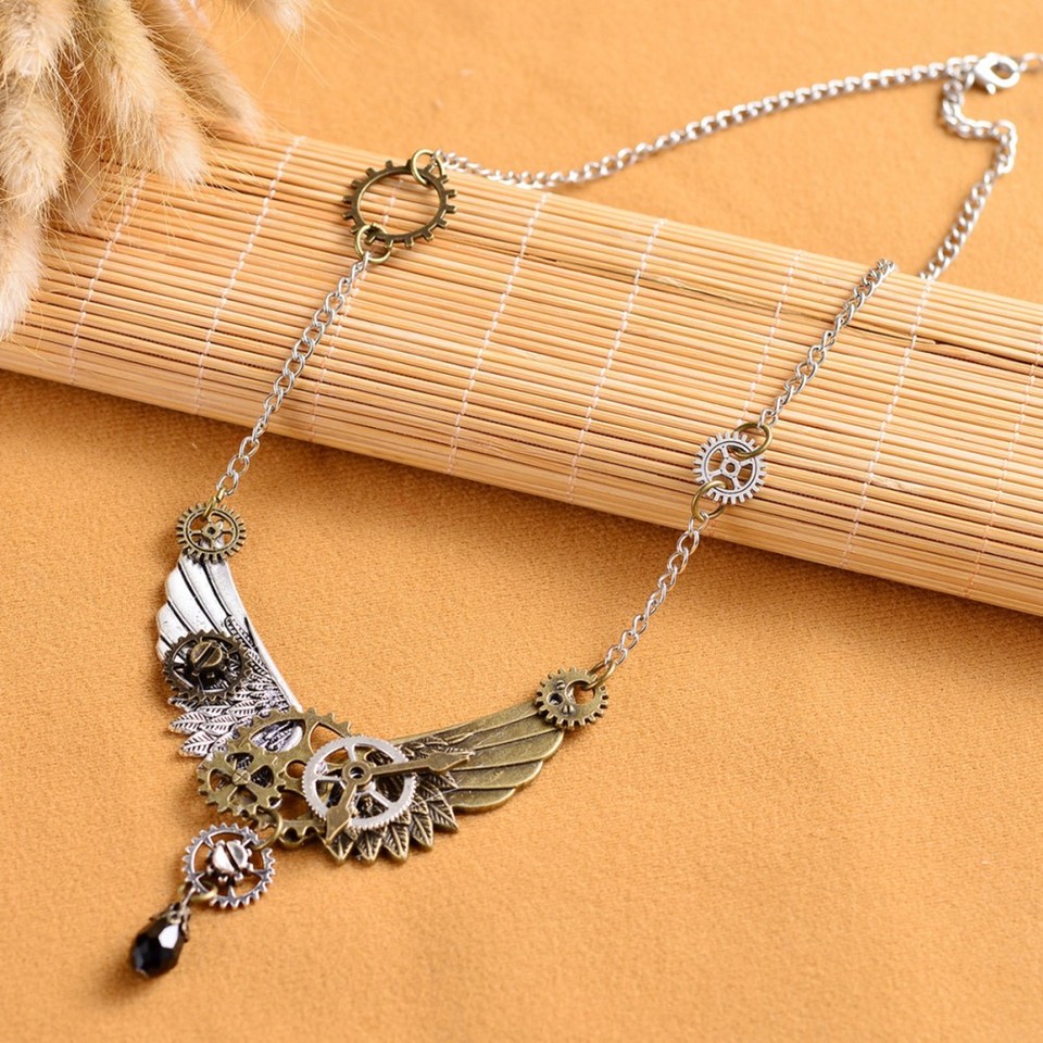 Vintage Angel Wings Pendant Silver Chain Steampunk Necklace Women ...