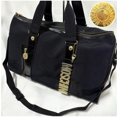 Moschino Vintage Big Logo A4 Size Shoulder Boston Bag Black Canvas ...