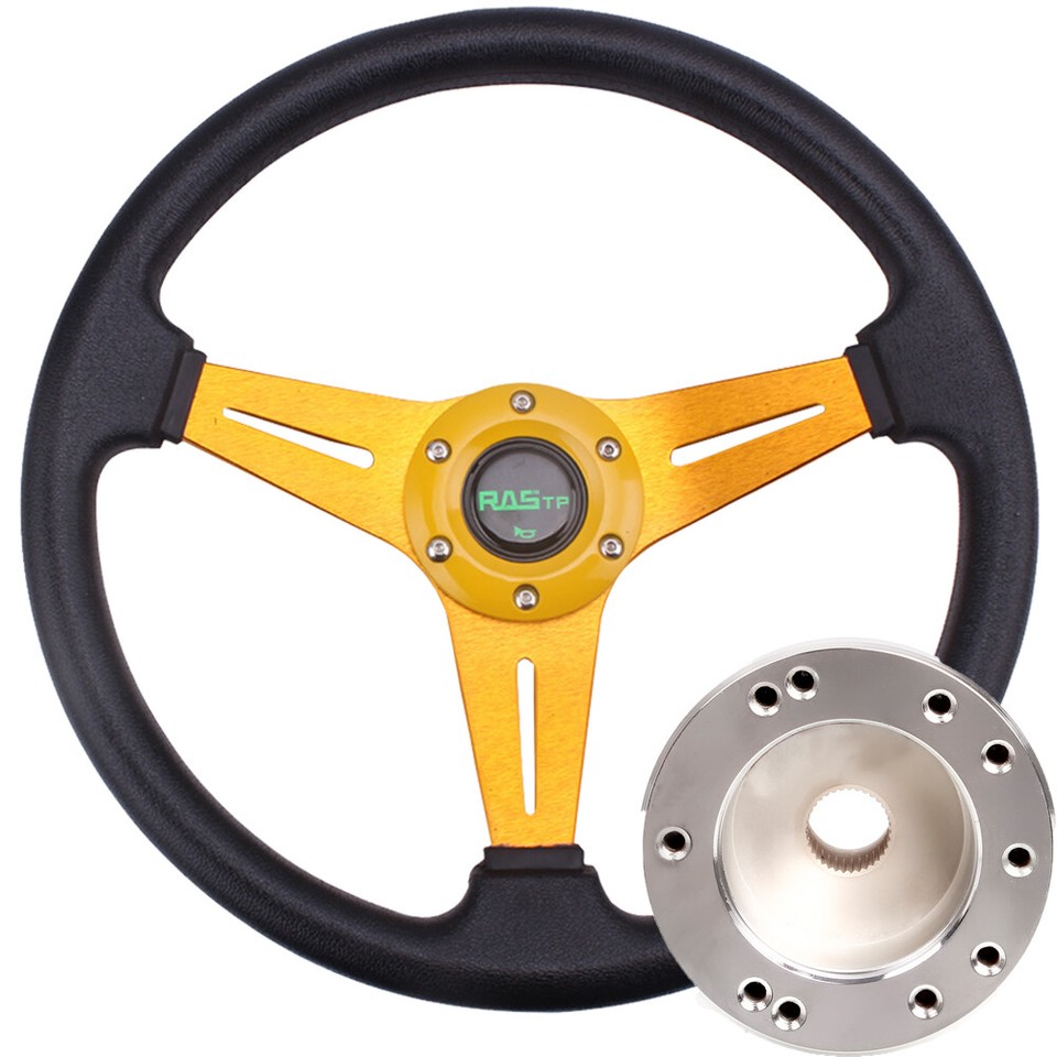 350mm Gold Golf Cart Steering Wheel Accessories+Silver Adapter For Club ...