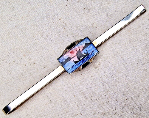 Aksel Holmsen enamel silver 830 viking ship tie clip Norway ...