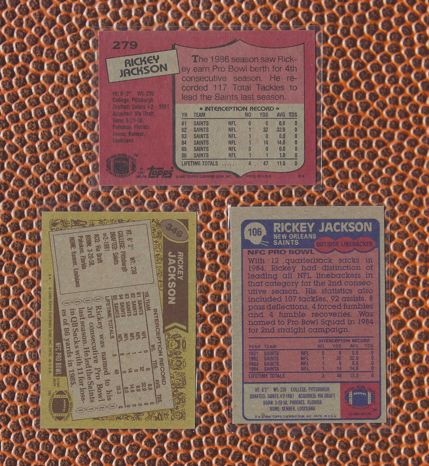 1985-86-87 Topps RICKEY JACKSON 3 Card Lot SAINTS HOF Legend NM+ ...