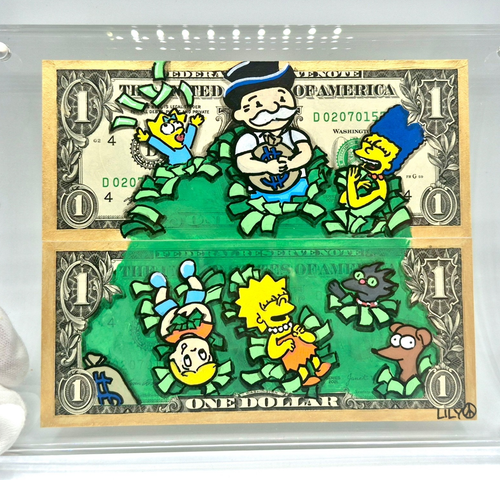 Mr Monopoly Richie Rich Simpsons Money Art Painted on Two Real U.S ...