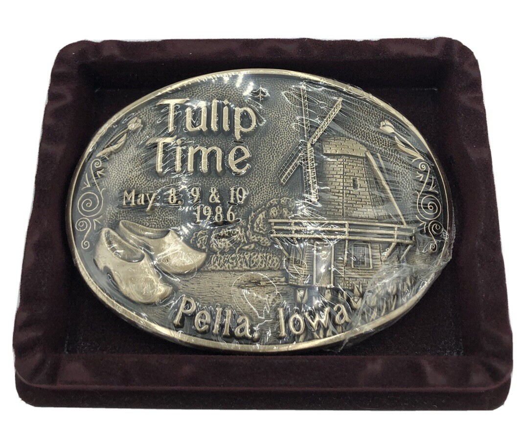 AWARD DESIGN MEDALS TULIP TIME PELLA IOWA 1986 BELT BUCKLE #228, DUTCH ...