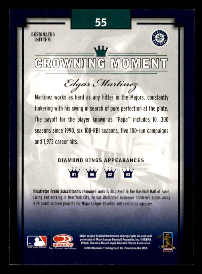 2003 Donruss Diamond Kings #55 Edgar Martinez Seattle Mariners | eBay