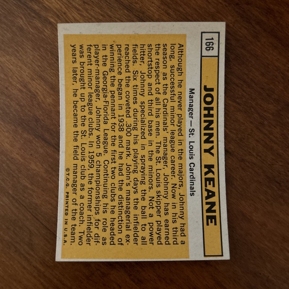 1963 Topps Baseball Johnny Keane St. Louis Cardinals Card #166 | eBay