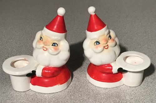 Holt Howard Santa Claus Candlestick Holders HH Gold Sticker Blue Eyes ...