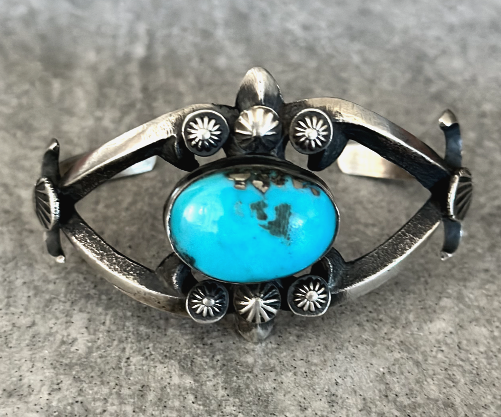 Native Navajo CHIMNEY BUTTE Turquoise SAND CAST Sterling silver ...