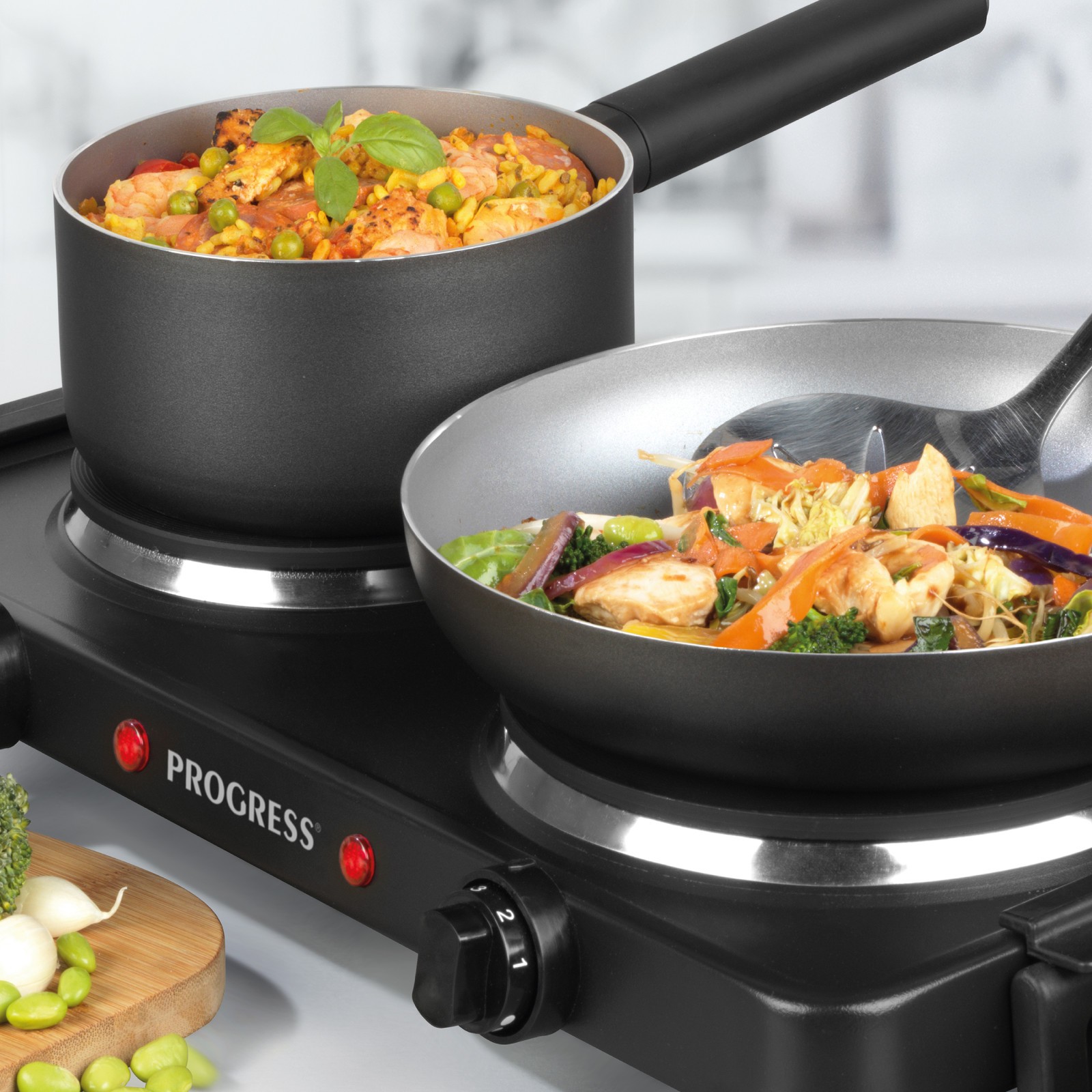 Progress Twin Hot Plate Electric Portable Tabletop Cooker Kitchen Hob ...