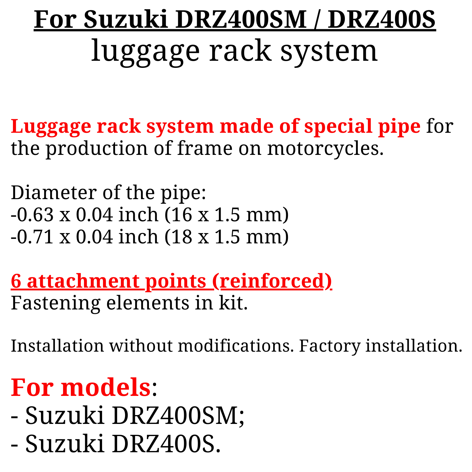 For Suzuki DRZ 400 SM Rack luggage system DRZ400S Side carrier DRZ400SM ...