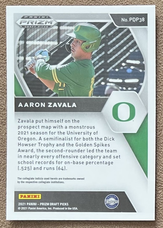Aaron Zavala 2021 Panini Prizm Draft Picks Rookie #PDP38 Texas Rangers ...