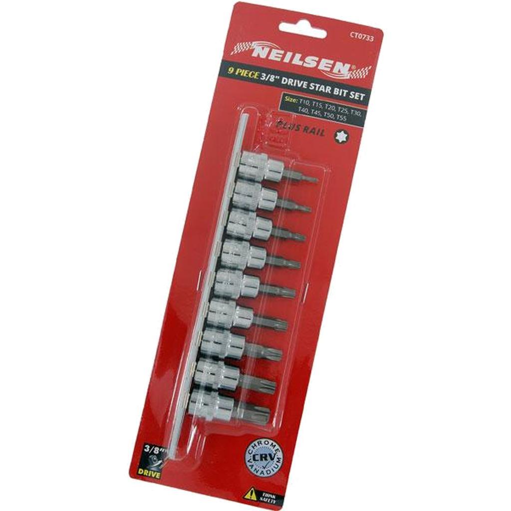 Neilsen 9pc Male Torx Bit Star Socket Set T10 -T55 Trx 3/8" Drive ...