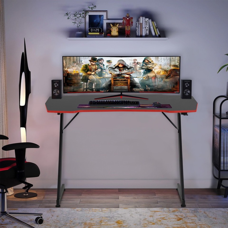 47" Gaming Desk PC Computer Table Office Home Ergonomic Z Shaped Table ...