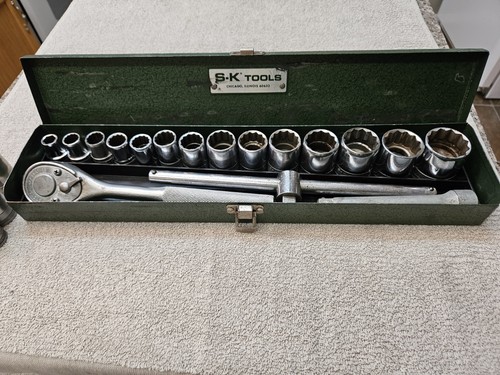 Vintage S-K 1/2" Drive 20 piece Socket Set with Box SAE 7/16" to 1 1/4 ...