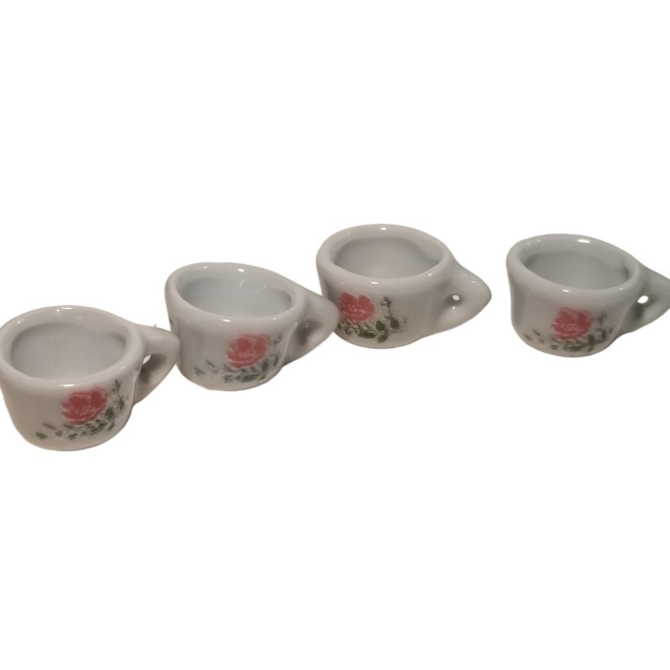 Miniature Tea Set Play Dishes Porcelain Pink Rose Teapot Creamer Sugar ...