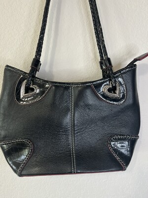 MC Bags Small Black Leather Purse w/ Maroon Trim & Silver Heart Accents ...