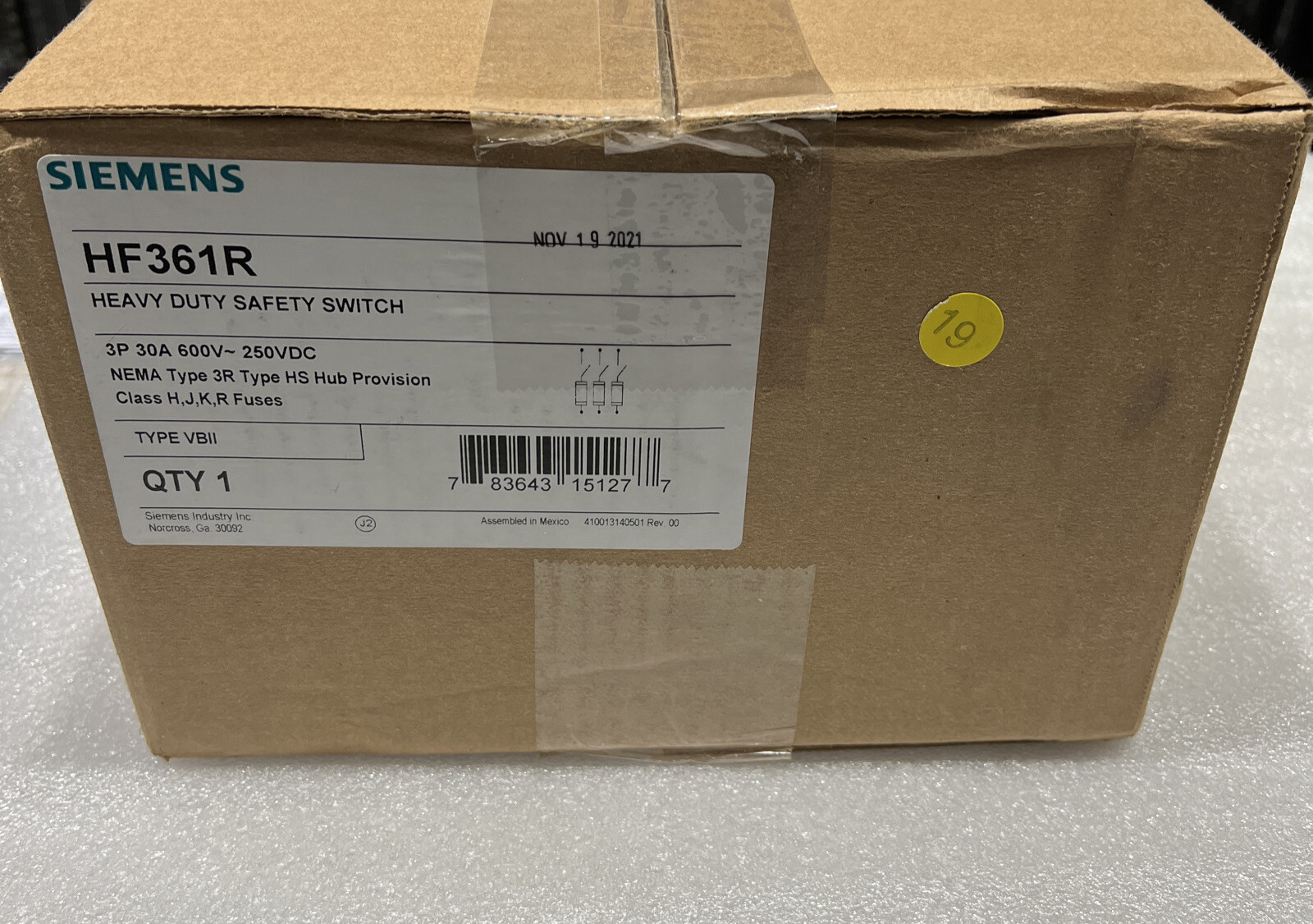 HF361R SIEMENS HEAVY DUTY FUSABLE 3 POLES 30 AMP 600V NEMA 3R ...