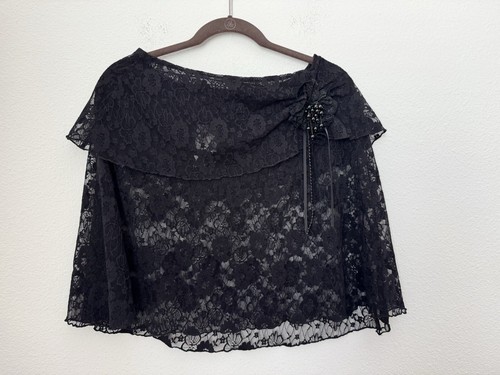 Cejon Women's Black Lace Evening Wrap Shrug Shawl Cape Brooch Elegant ...