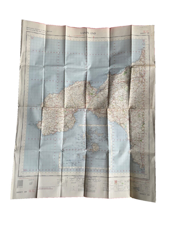 Ordnance Survey One Inch MOD Paper Map, Lands End , No: 189, 1962 | eBay UK