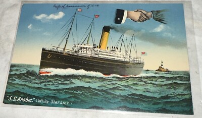 White Star Line SS Arabic Steamship Ship Hands Across The Sea Postcard ...