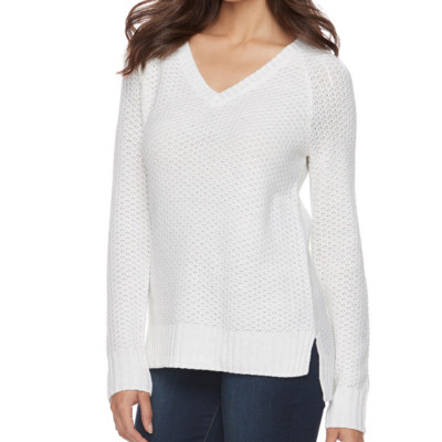 New SO Raglan V-Neck Soft Sparkling Sweater White Size Large MSRP $36 ...