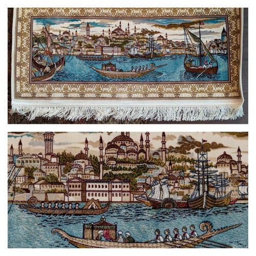 Hand Knotted Silk Bamboo Rug Tapestry Istanbul Scene Wall Art Textile ...