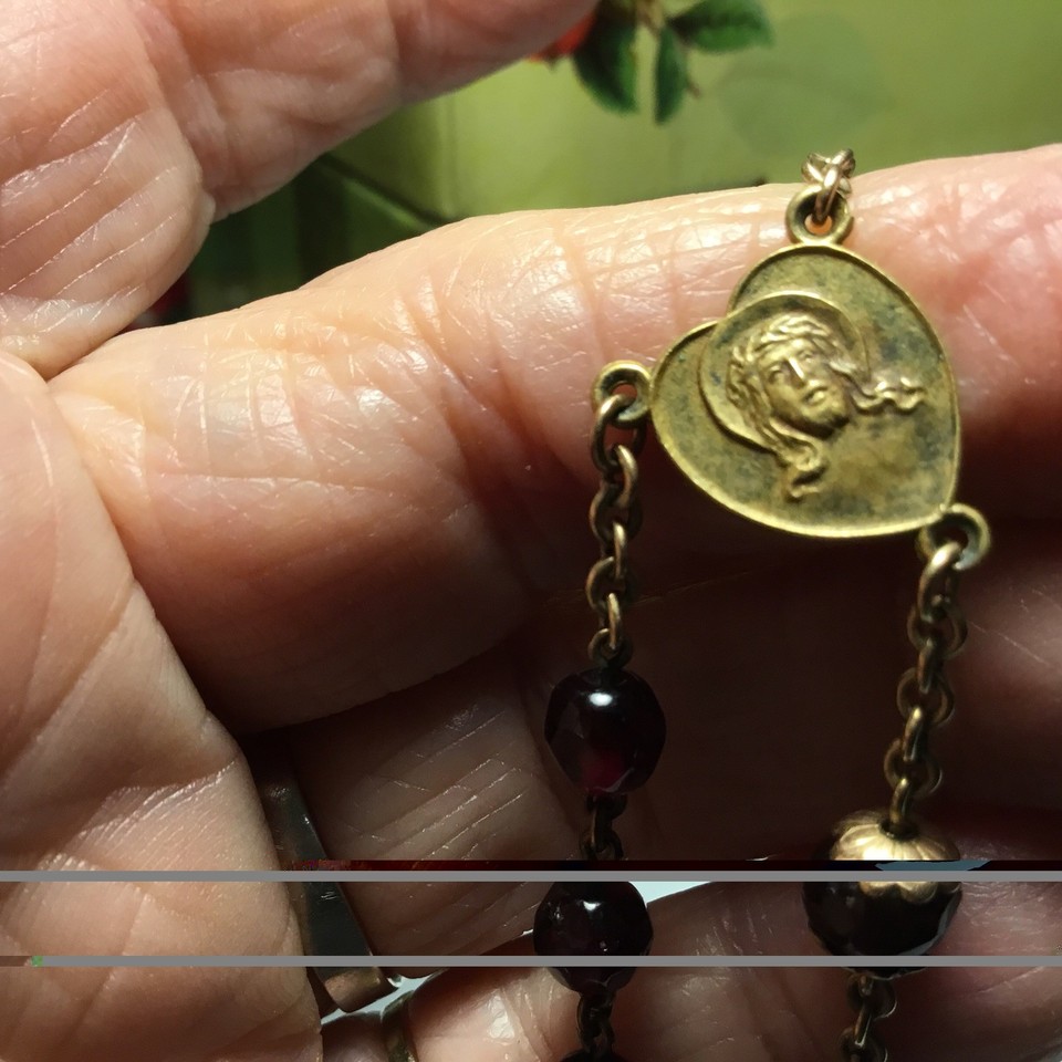 VTG Rosary - Ruby Red Cut Glass Faceted Beads - CA 1950’s Star of David ...