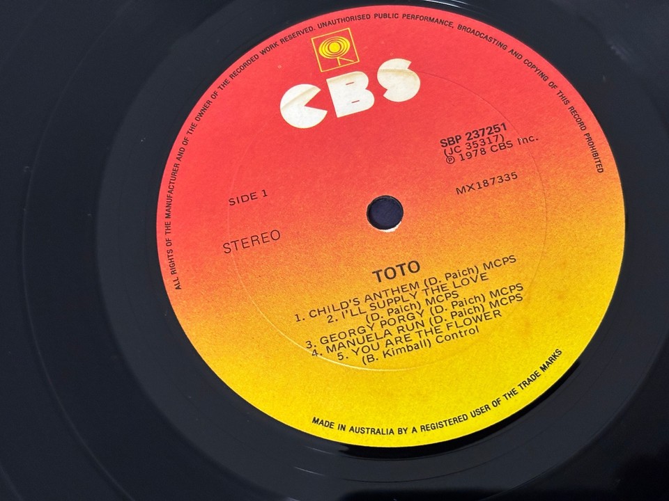 TOTO, Vinyl LP. Self Titled TOTO 1. 1978 CBS AU Pressing SBP 237251 ...