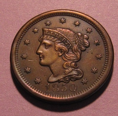 1850 Braided Hair Large Cent Penny - AU+ Condition - 225SU | eBay