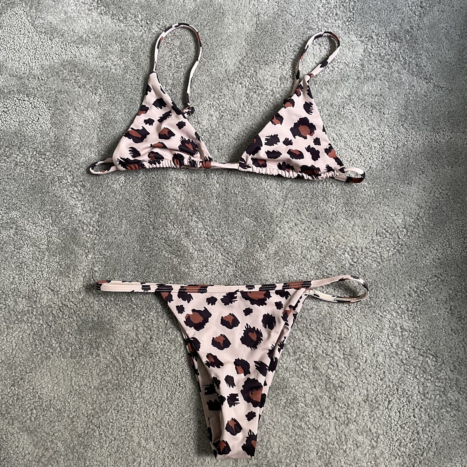 La Hana Swim Leopard Print String Bikini High Cut Bot… - Gem